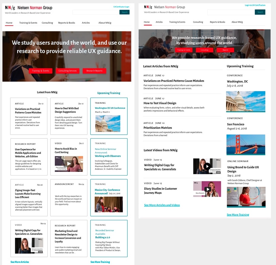 Redesign of the Nielsen Norman Group homepage.